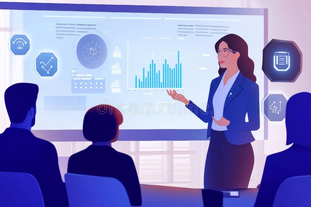 A Female Data Analyst is Explaining a Predictive Analytics Model To Her ...