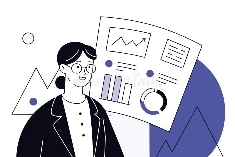 Female Data Analyst Studying Colorful Charts and Graphs Stock Vector - Illustration of analytics ...