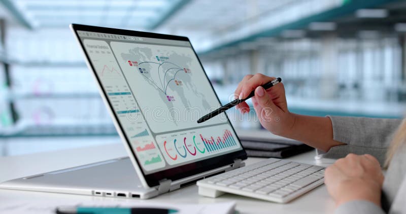 Female Data Analyst Using Laptop Stock Image - Image of chart, business ...