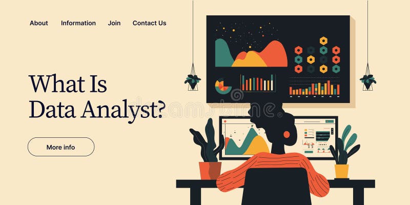 Female Data Analyst Vector Illustration in Flat Design. Analysis or ...