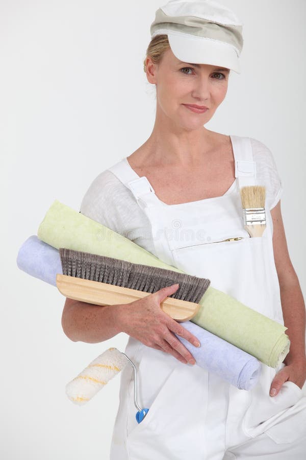 Decorator Wearing Overalls Standing Next To Van Stock Photo - Image of ...