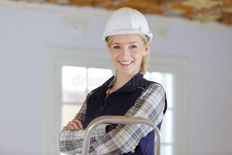 Female Decorator Posing Proudly in Front Camera Stock Photo - Image of ...