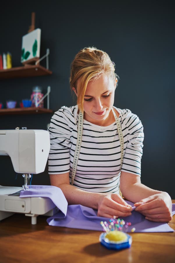 Female Designer Creating Clothes Stock Image - Image of business, blond ...