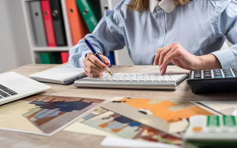 Female Designer Drawing on Architectural Project at Office Stock Image ...