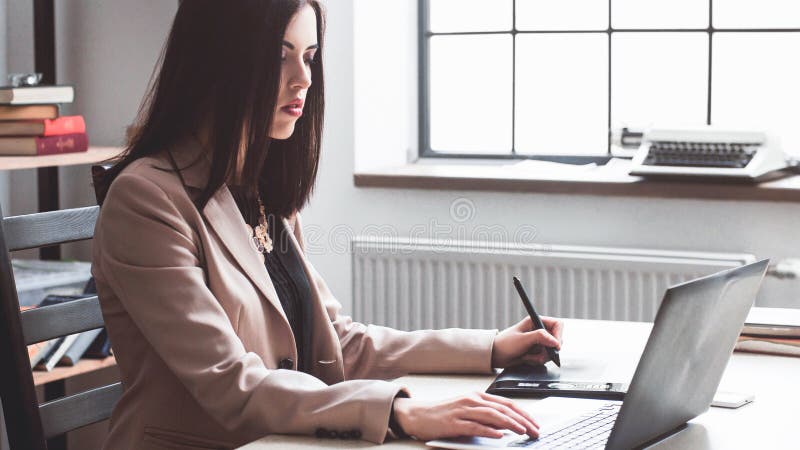 Female Designer Editing Artwork Graphic Tablet Stock Photo - Image of ...