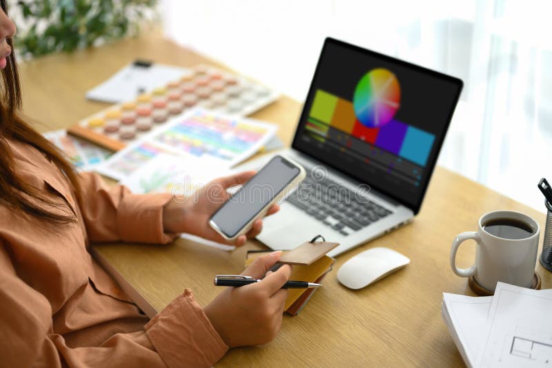 Graphic Designer Woman Working on Creative Office with Create Gr Stock ...