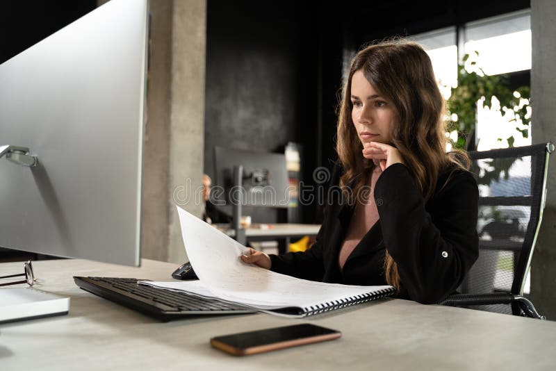 Female Designer In Office Working On Architects Project Business Woman