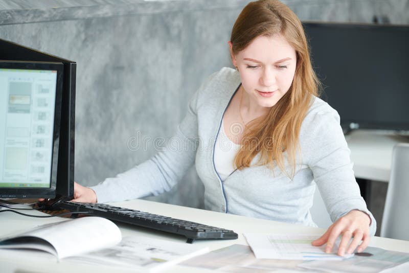 Female Designer Using Computer while Working with Design Project Stock ...