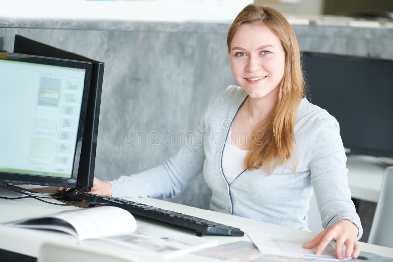 Female Designer Using Computer while Working with Design Project Stock ...