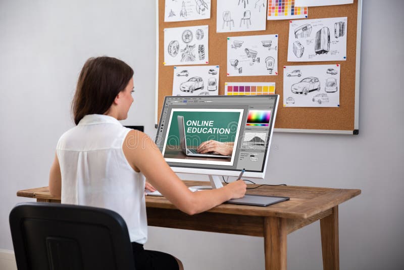 Female Designer Working on Computer Stock Photo - Image of designing ...