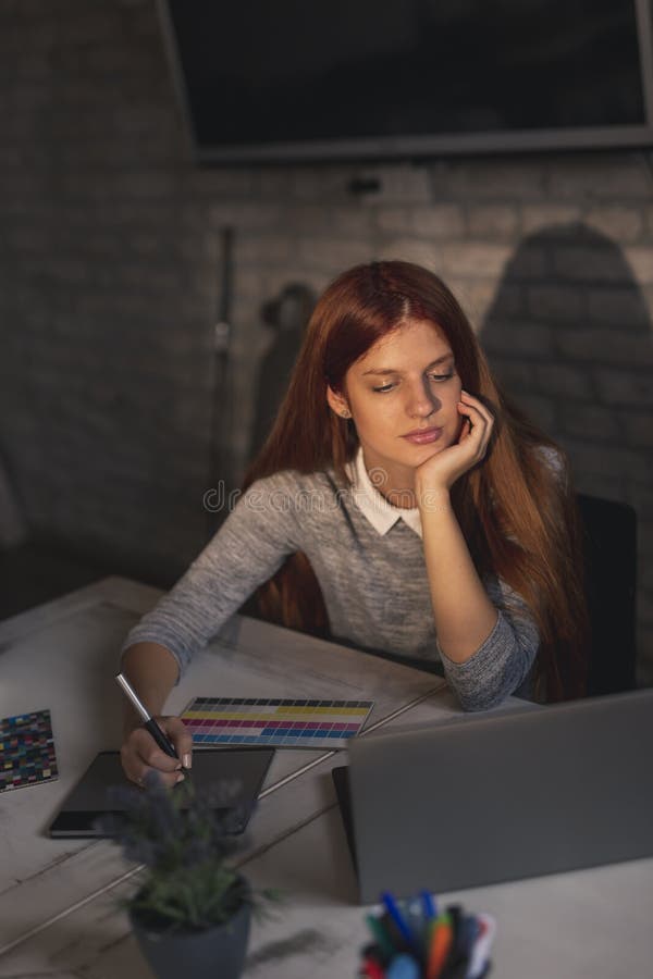 Female Designer Drawing on a Drawing Pad Stock Image - Image of ...