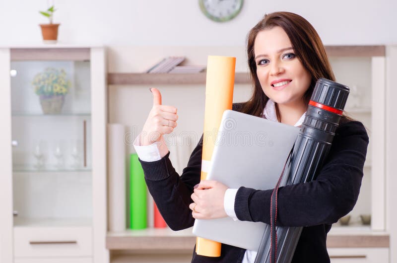 Female Designer Working in the Office Stock Image - Image of builder ...