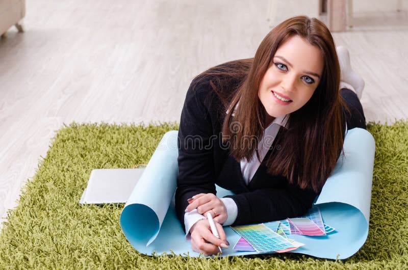 Female Designer Working in the Office Stock Image - Image of drafter ...