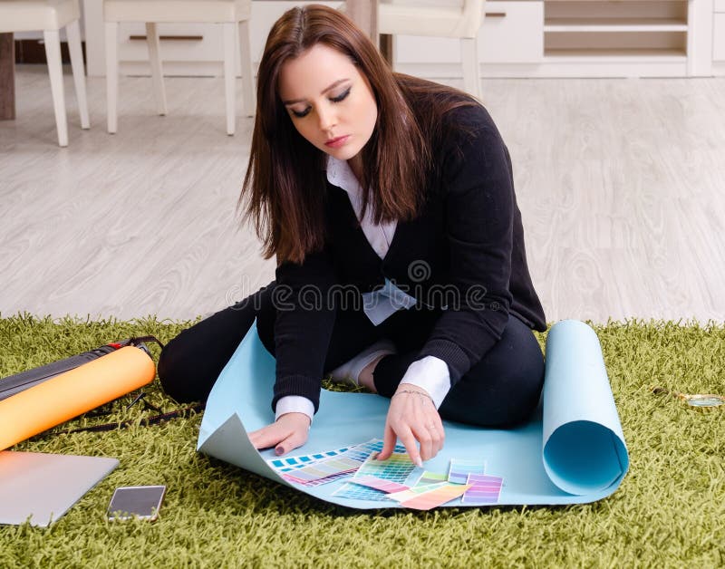 Female Designer Working in the Office Stock Photo - Image of building ...