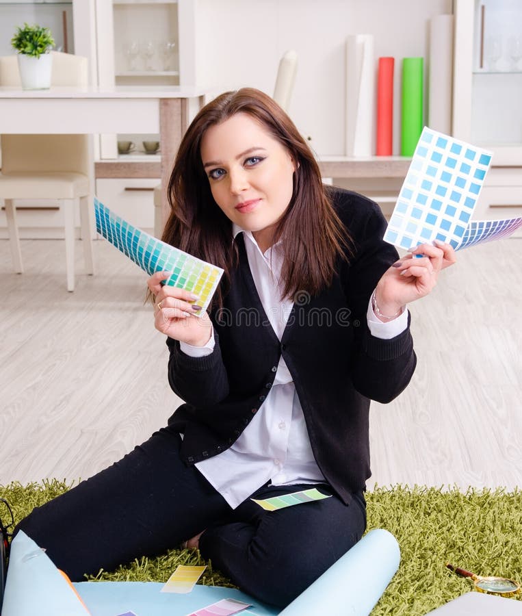Female Designer Working in the Office Stock Image - Image of draftsman ...
