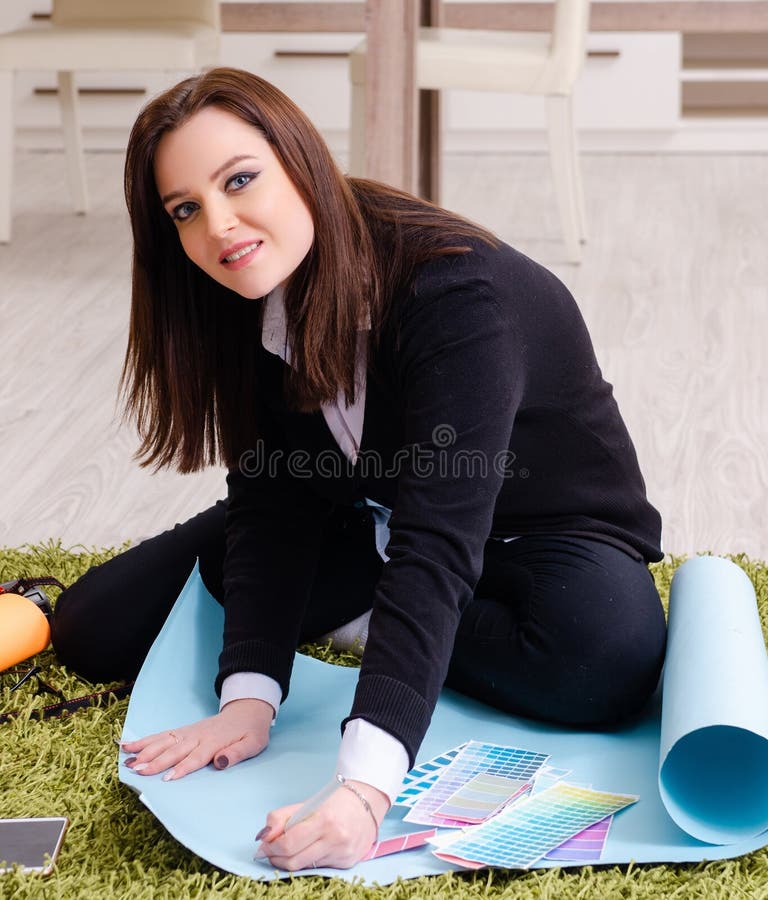Female Designer Working in the Office Stock Photo - Image of floor ...