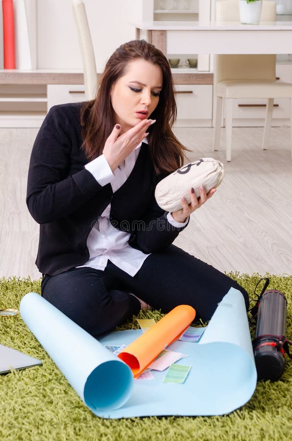 Female Designer Working in the Office Stock Image - Image of drafter ...