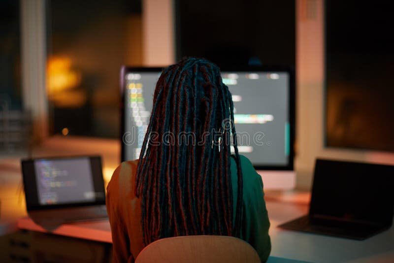 Female it Developer Writing Code at Workplace Stock Photo - Image of ...