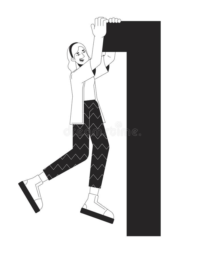 Female Developer with Digit One Black and White 2D Line Cartoon ...