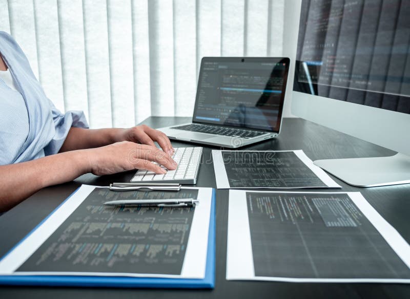 Female Developer Programmer Working On Coding Program Software Computer