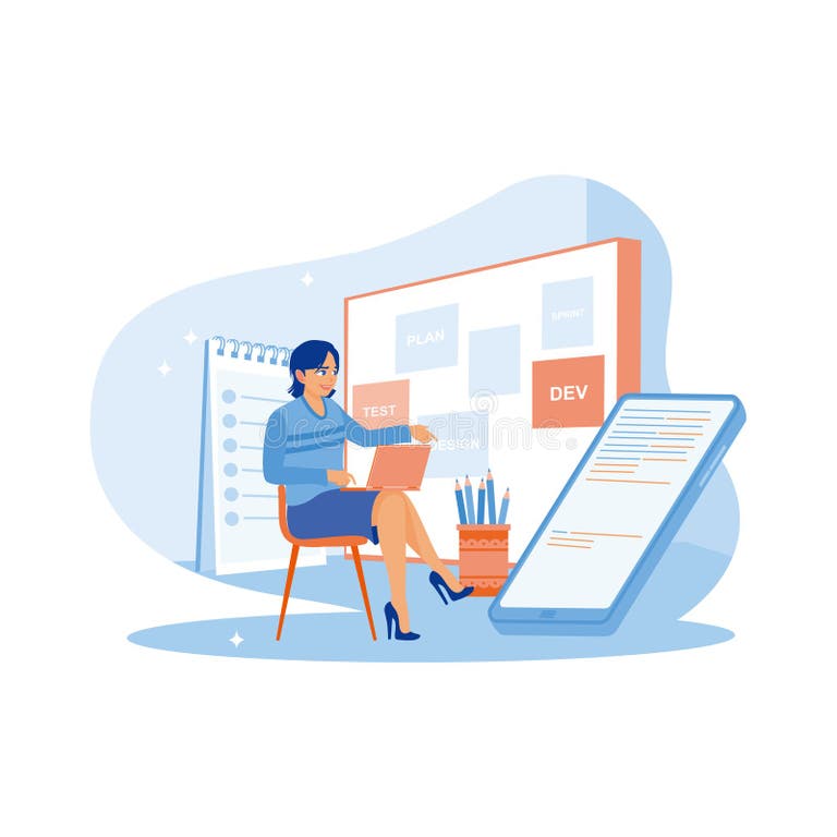 Female it Developer Sitting on a Chair at Work. Developing His Cell ...