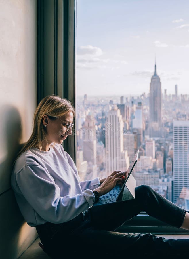 Female Digital Nomad Working Remote on Freelance, Millennials Stock ...