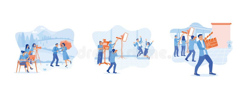 Female Director Talking To the Assistant during Filming. Two Models ...