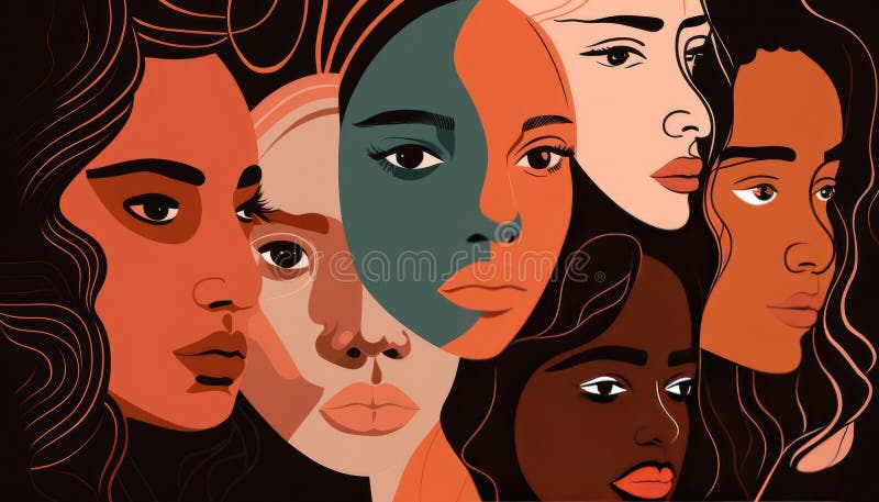 Female Diverse Faces Of Different Ethnicity Poster Stock Illustration