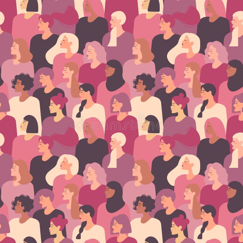 Female Diverse Faces Of Different Ethnicity Seamless Pattern Women