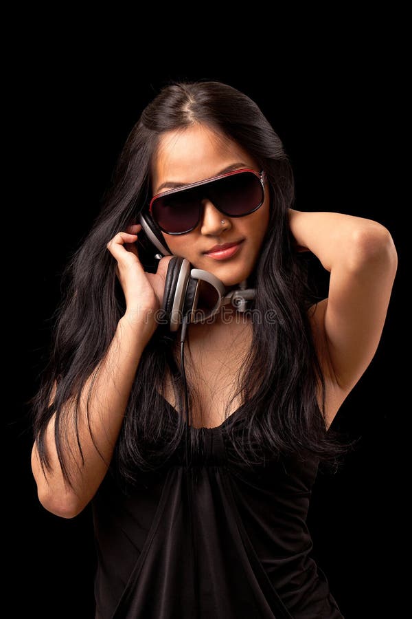 Female DJ in a black dress stock photo. Image of glamour - 19155982