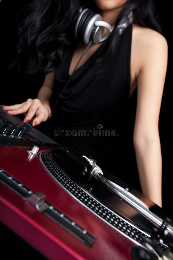 Female DJ Scratching The Vinyl Record Stock Photo - Image of mixer ...