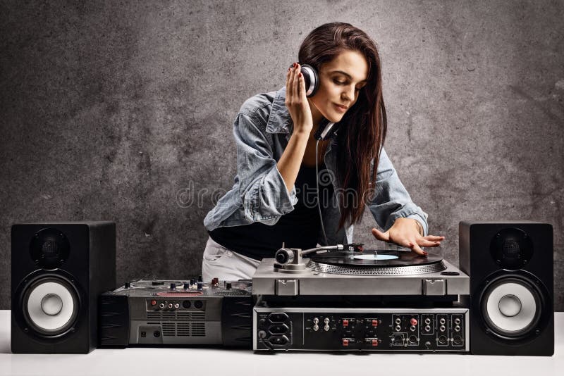 Female Dj Playing Music on a Turntable Stock Photo - Image of ...