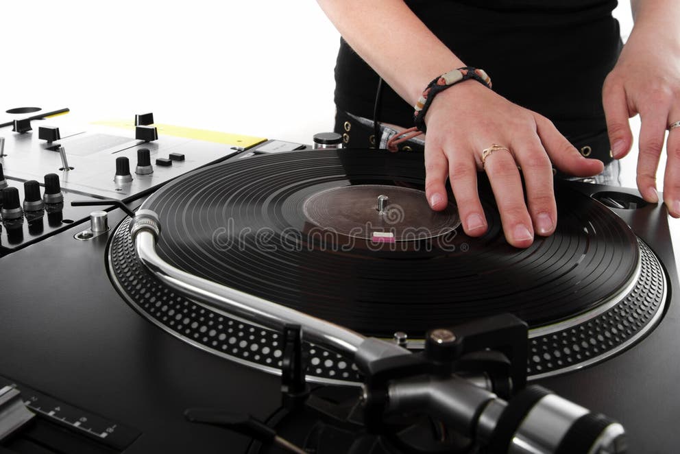 Female DJ Scratching the Vinyl Record Stock Photo - Image of mixer ...