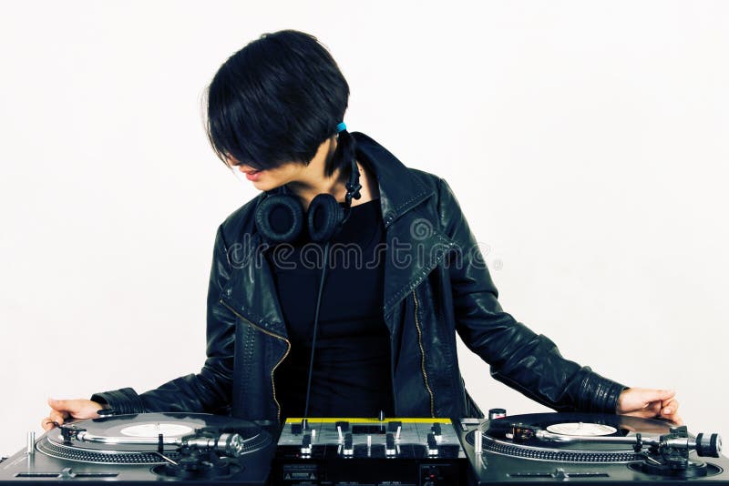 Female DJ at the Turntables Stock Photo - Image of cables ...