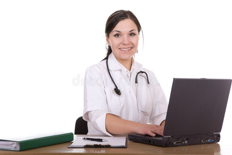 Nurse Sitting and Working at Her Computer Stock Image - Image of office ...