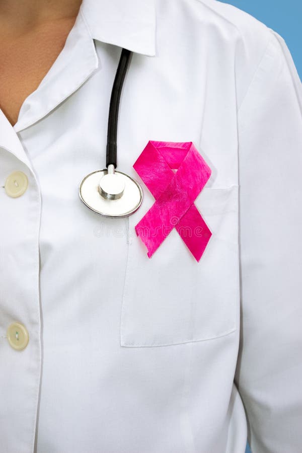 Female Doctor with Pink Breast Cancer Awareness Ribbon Stock Photo ...