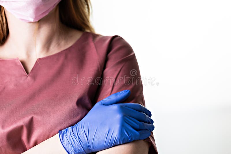 Female Doctor In Blue Medical Gloves Medical Safety Concept Stock