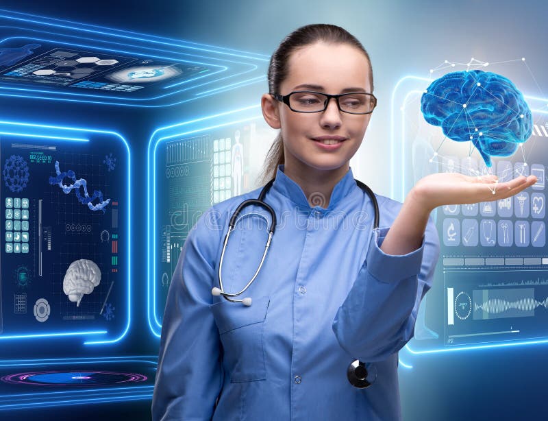 Female Doctor with the Brain in Medical Concept Stock Photo - Image of ...