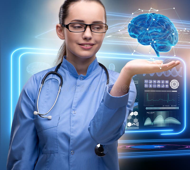 Female Doctor with the Brain in Medical Concept Stock Photo - Image of ...