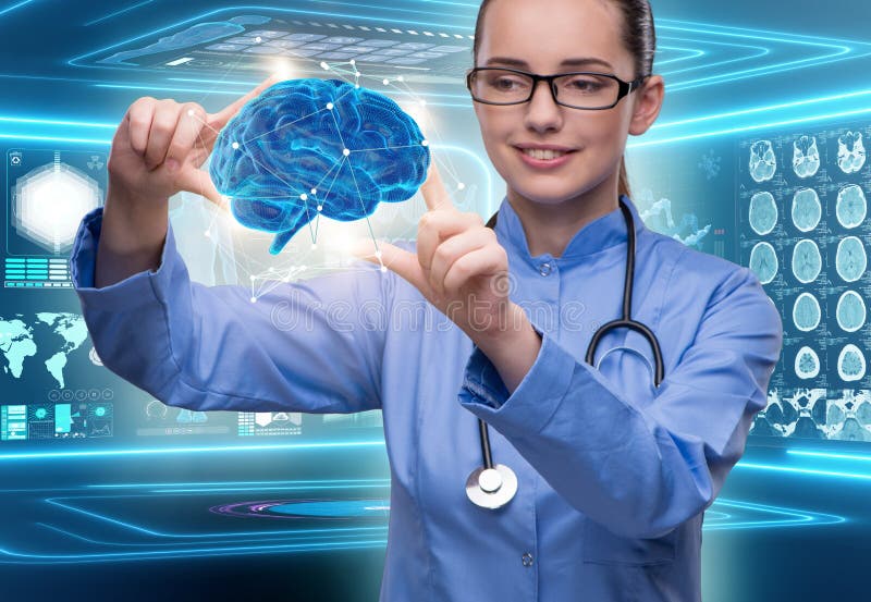 Female Doctor with the Brain in Medical Concept Stock Illustration ...