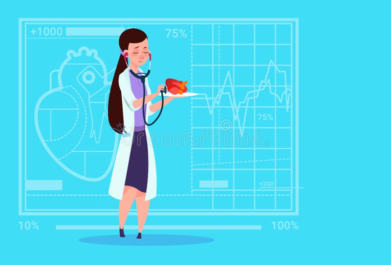 Female Doctor Cardiologist Examining Heart With Stethoscope Medical