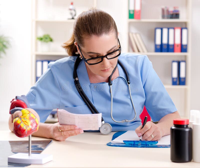 The Female Doctor Cardiologist Working in the Clinic Stock Image ...