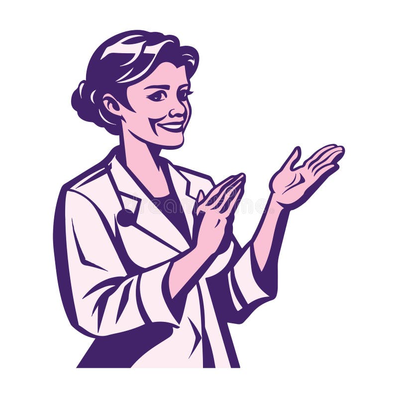 Female Doctor Character is Clapping Hands with Happy Expression Vector ...