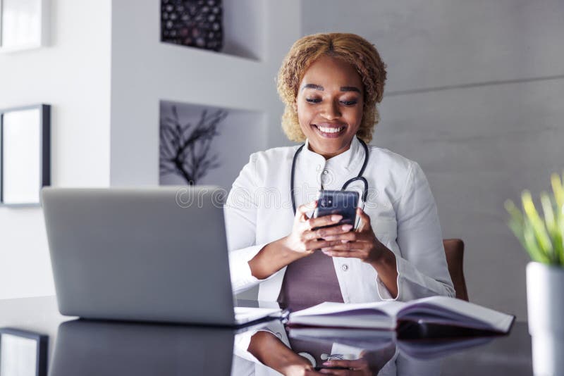 Female Doctor Chatting Online with Patient Stock Image - Image of help ...
