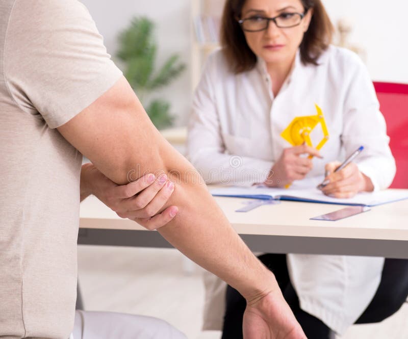 Female Doctor Checking Patient& X27;s Joint Flexibility with Goniomet ...