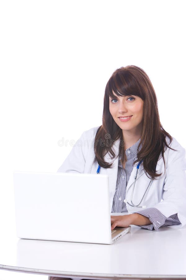 Female Doctor on Computer at Desk Stock Image - Image of health ...