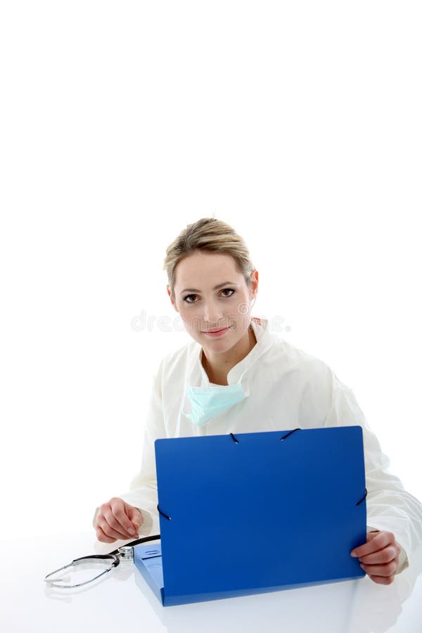 Female Doctor Consulting Patient Files Stock Photo - Image of diagnosis ...