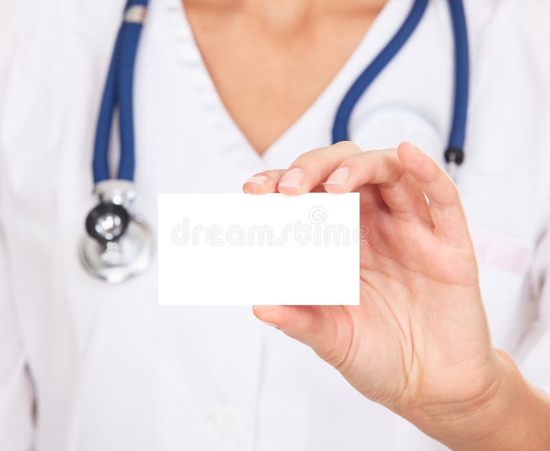 Doctor Shows Empty White Card Stock Image - Image of display, fingers ...
