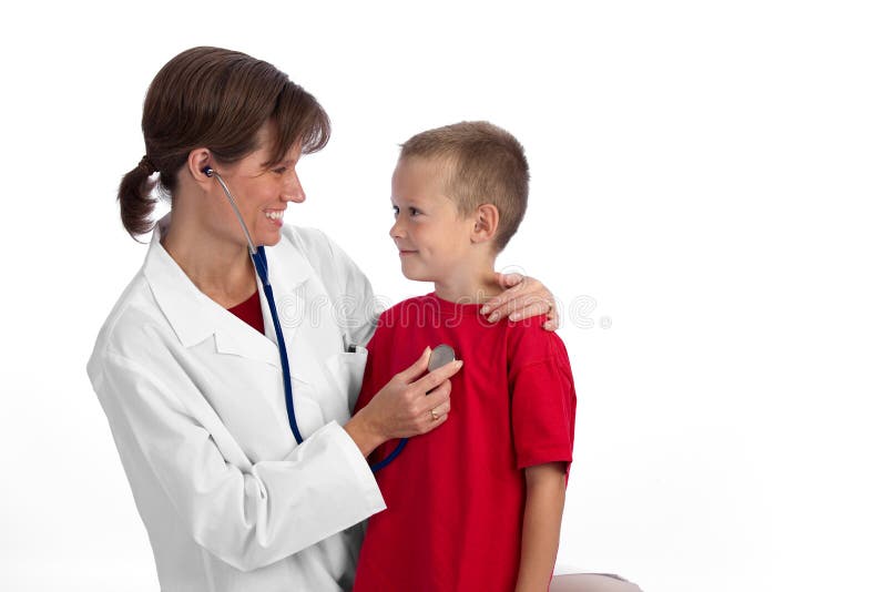 Female Doctor Giving a Boy a Physical Stock Image - Image of equipment ...