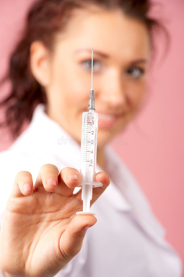 Female Doctor Hand Holding Syringe Stock Photo - Image of adult, foucs ...